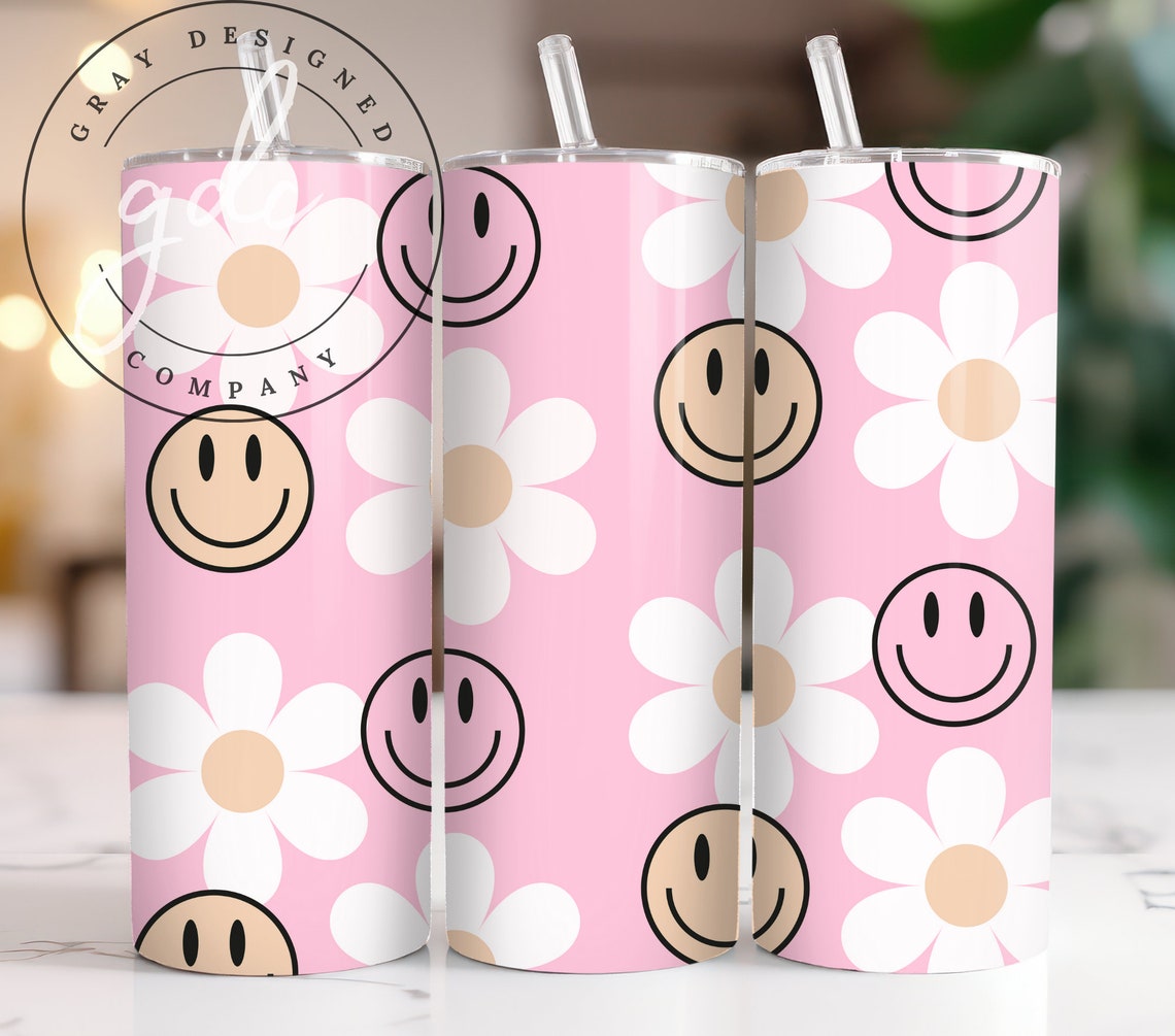 Retro Daisy Smile Face 20 Oz Skinny Tumbler PNG Sublimation Design ...