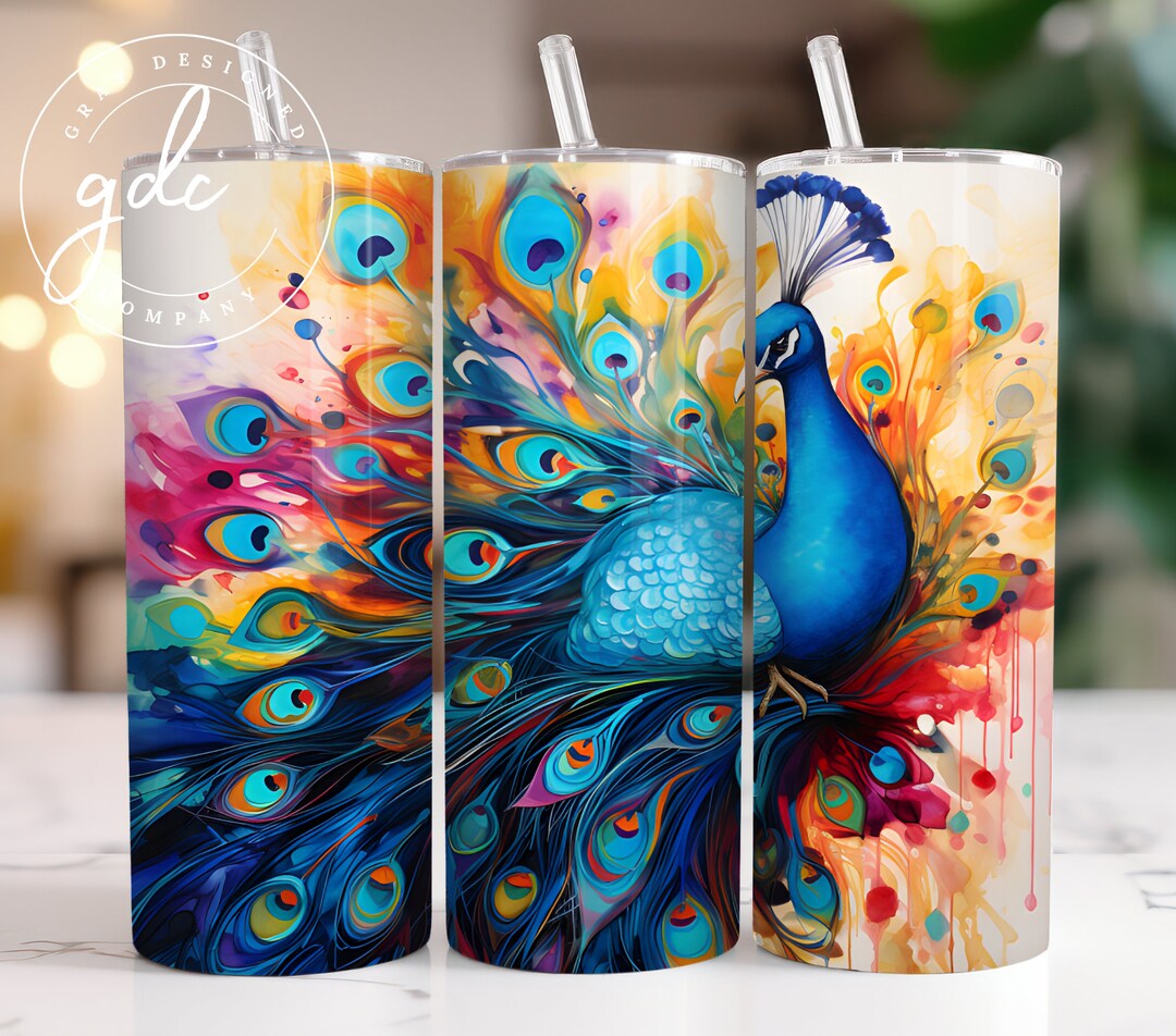 Peacock Alcohol Ink 20oz Sublimation Tumbler Designs, Rainbow Neon 9.2 ...