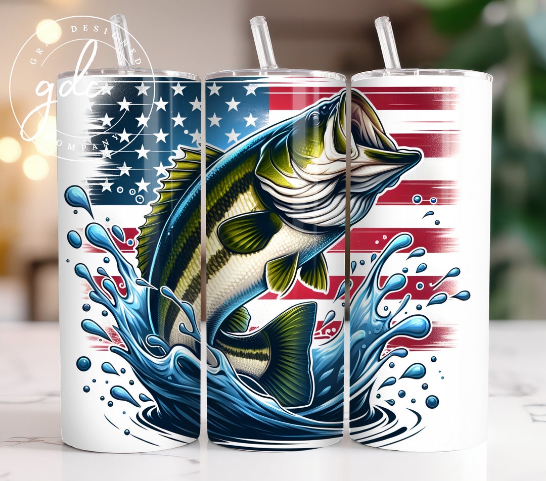 Bass Fish Tumbler Sublimation Design: American Flag 20 Oz Skinny ...