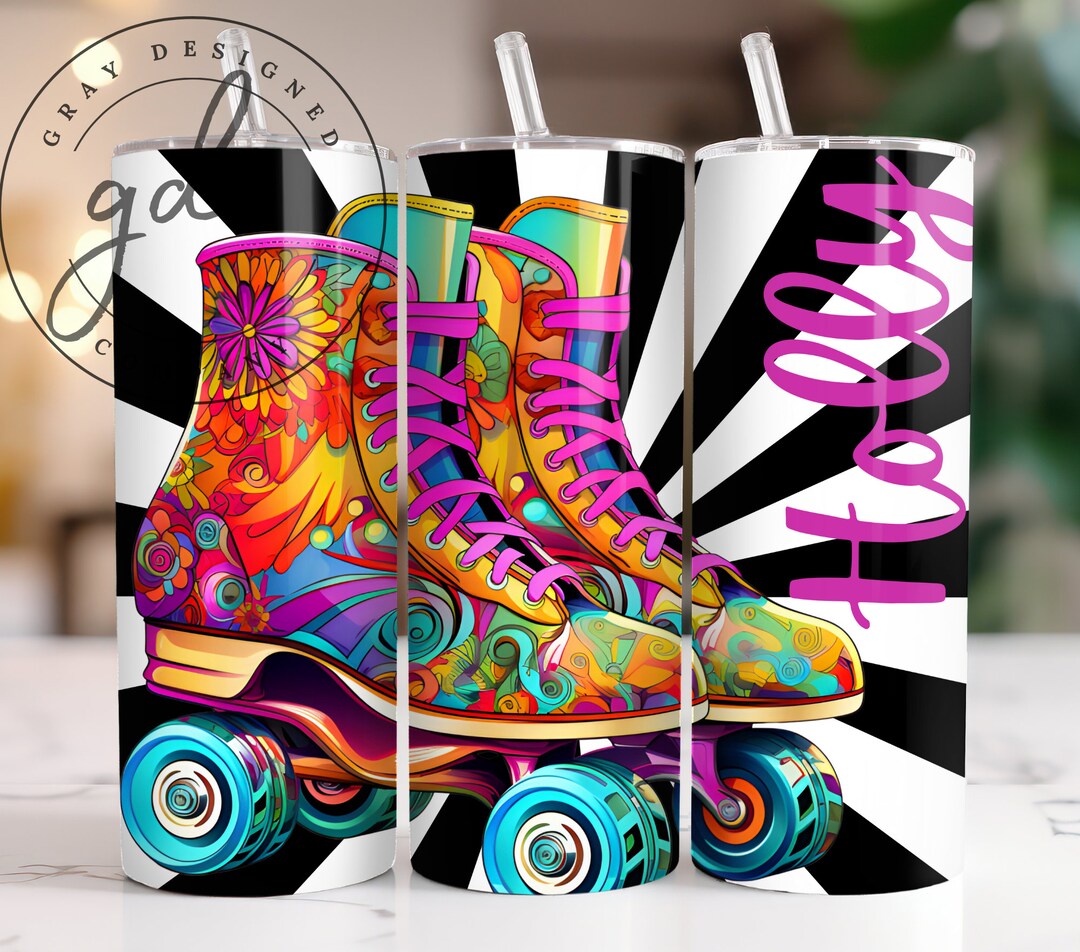 Roller Skates 20 Oz Skinny Tumbler Wrap Designs Sublimation Design ...