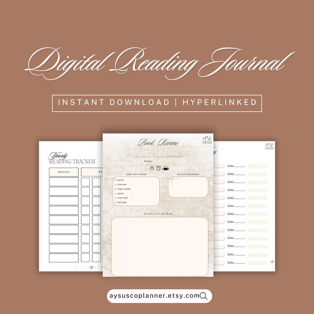 Digital Reading Journal | Hyperlinked & Instant Download | PDF - Etsy