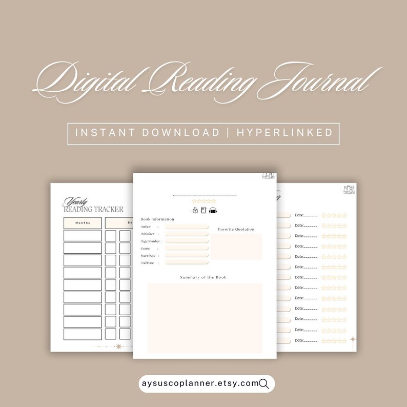 Printable Reading Journal PDF & Hyperlinked Instant Download - Etsy