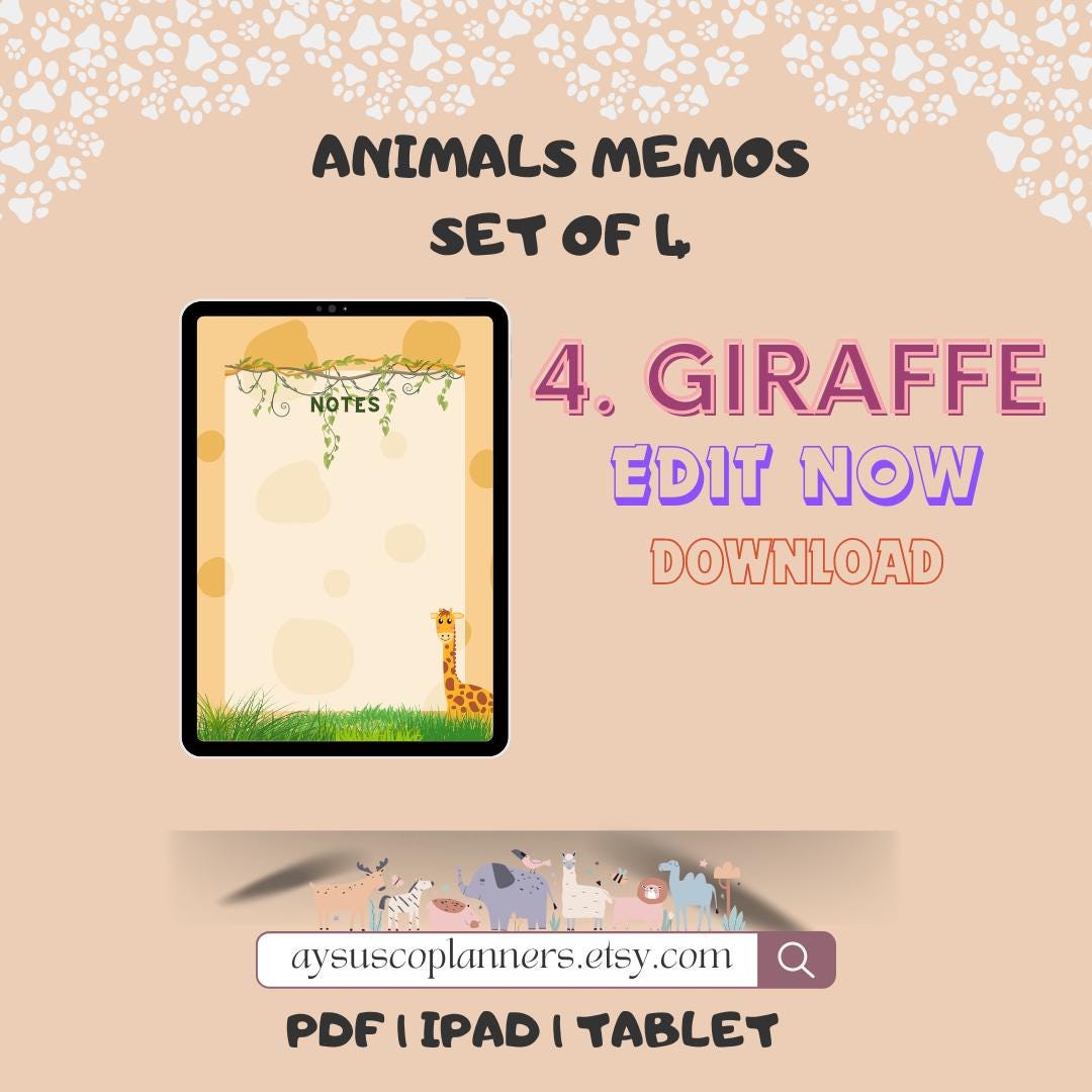 Animals Digital Notepad | PDF | Instant Download | iPad & Tablet - Etsy