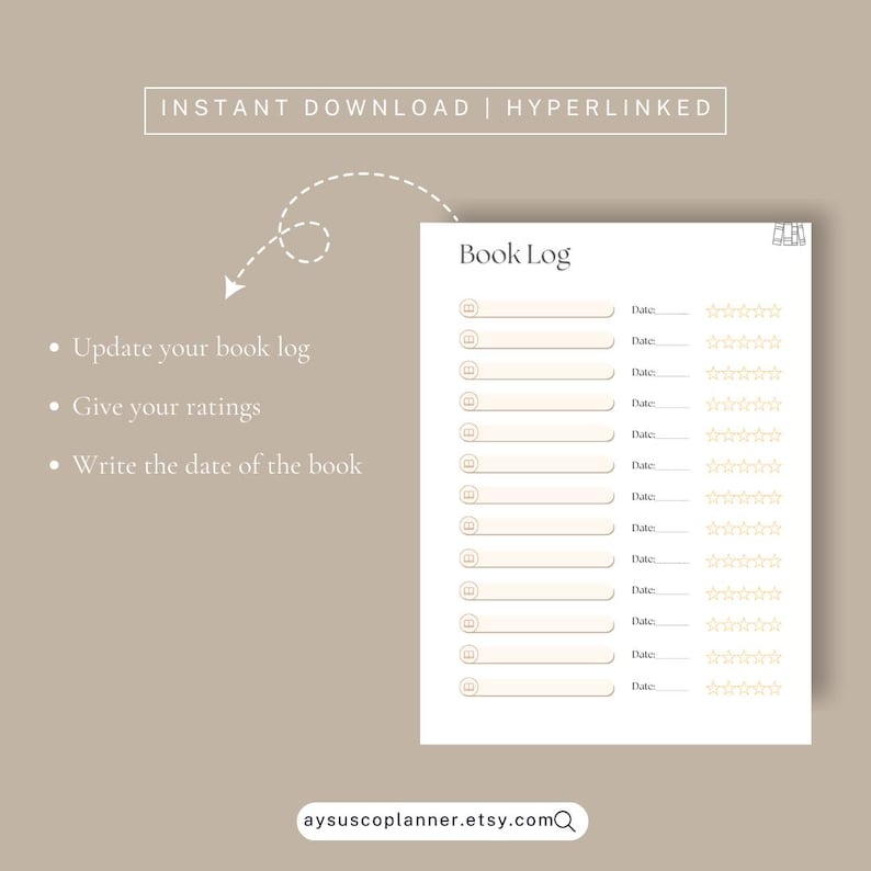 Printable Reading Journal PDF & Hyperlinked Instant Download - Etsy