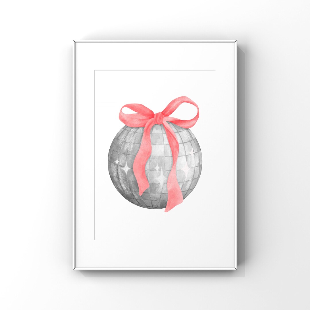 Disco Ball Bow Art Print Digital Download Trendy Wall Decor Dorm Room ...