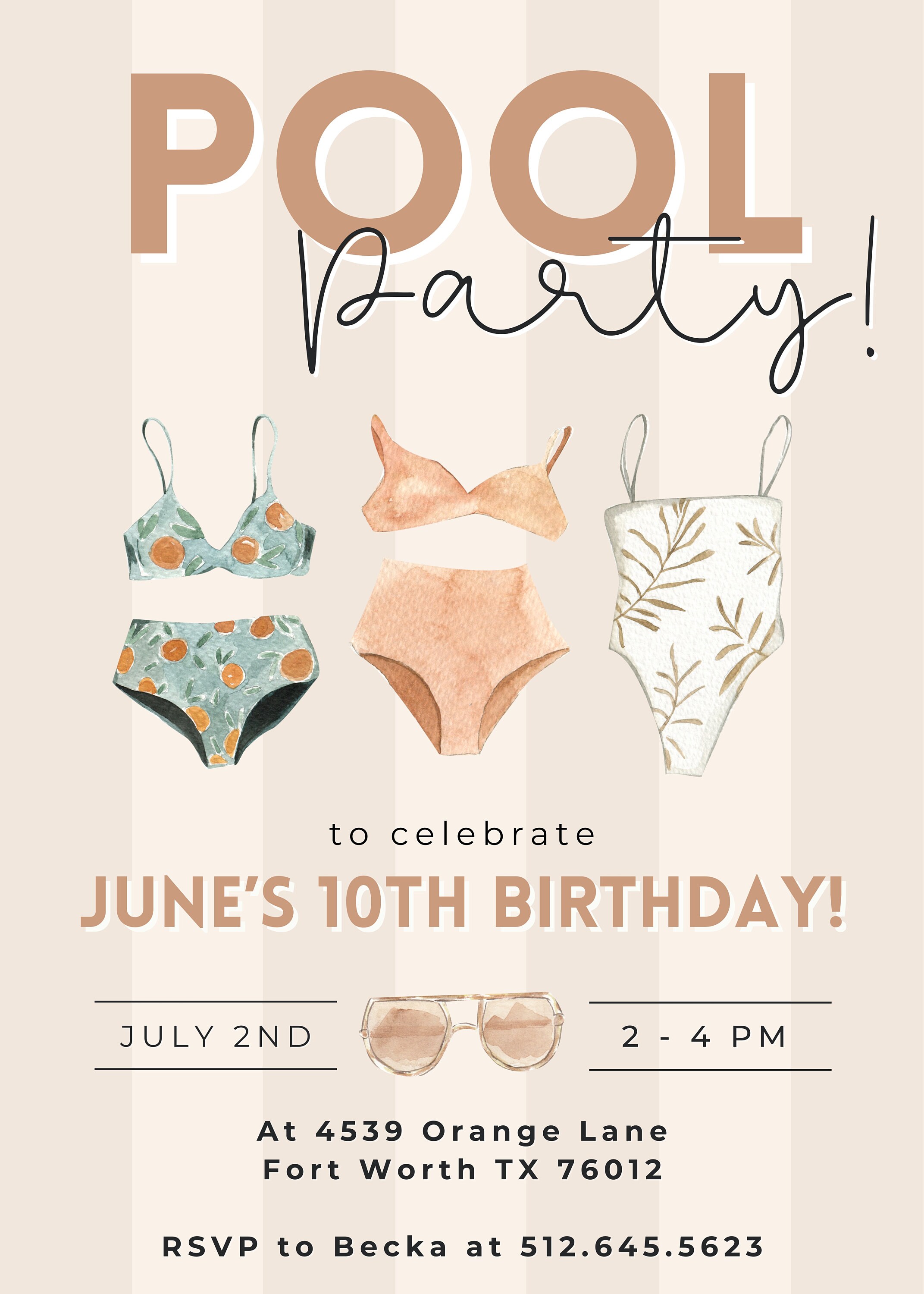Custom Printable Neutral Pool Party Invitation | Girls Digital Party ...