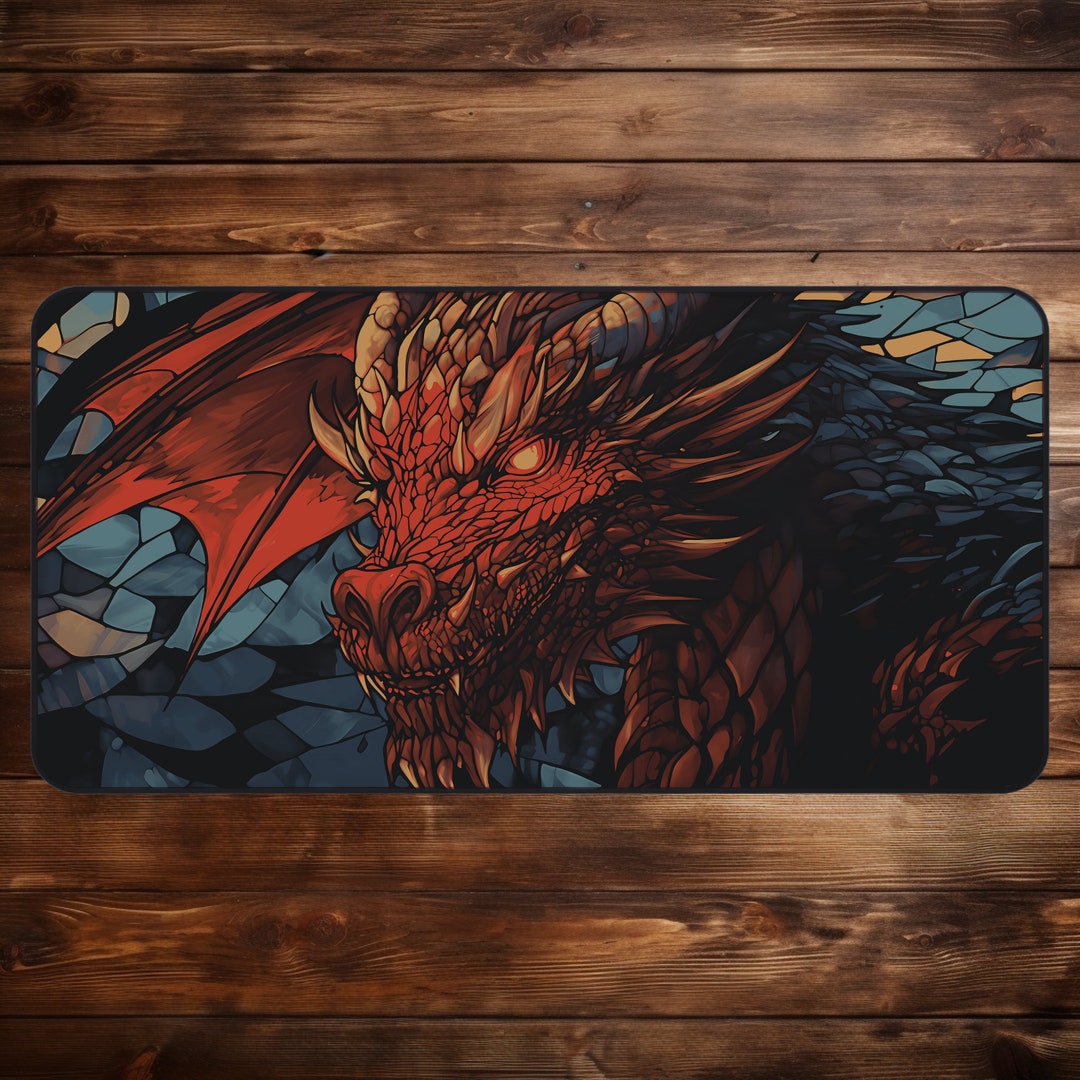 Stained Glass Dragon Playmat, MTG Playmat With Zones, Computer Mat ...