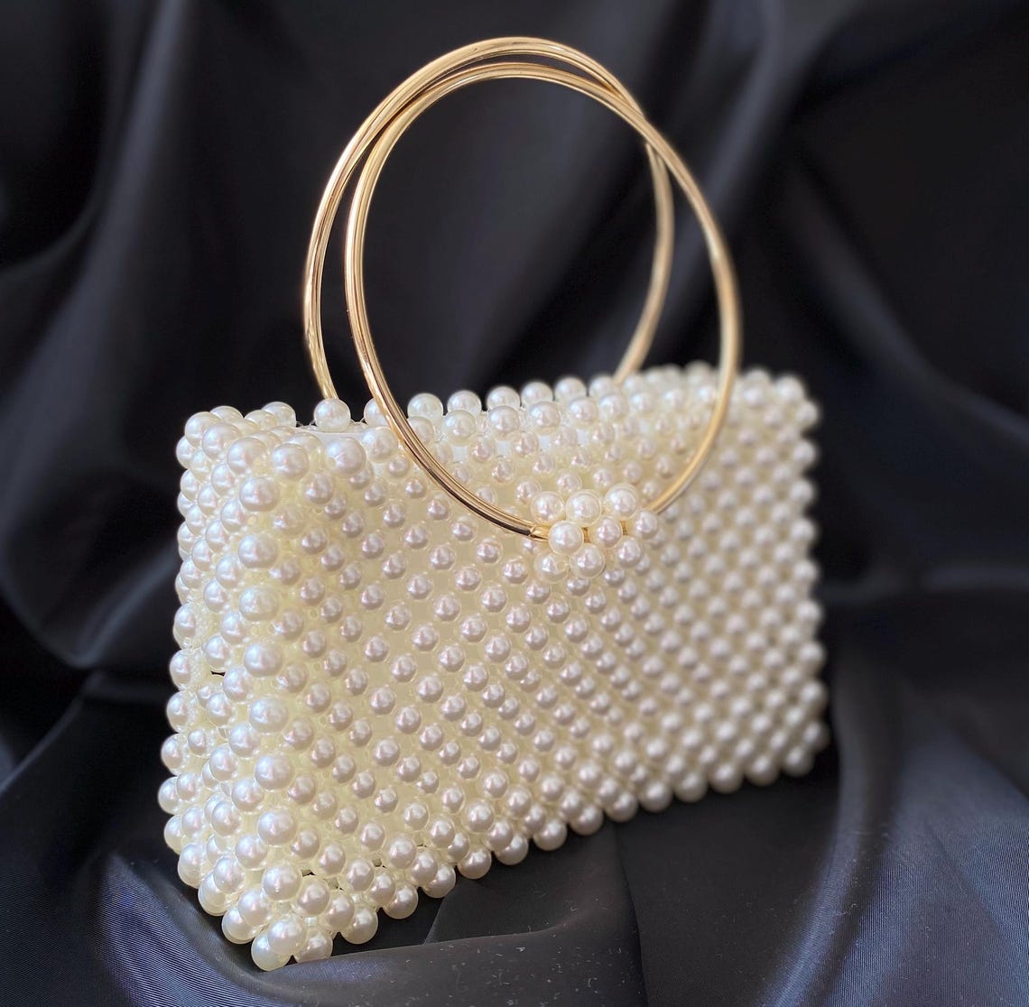 Gold and Pearl Bag, Pearl Evening Bag, Gold Ring, Bridal Clutch Bag ...