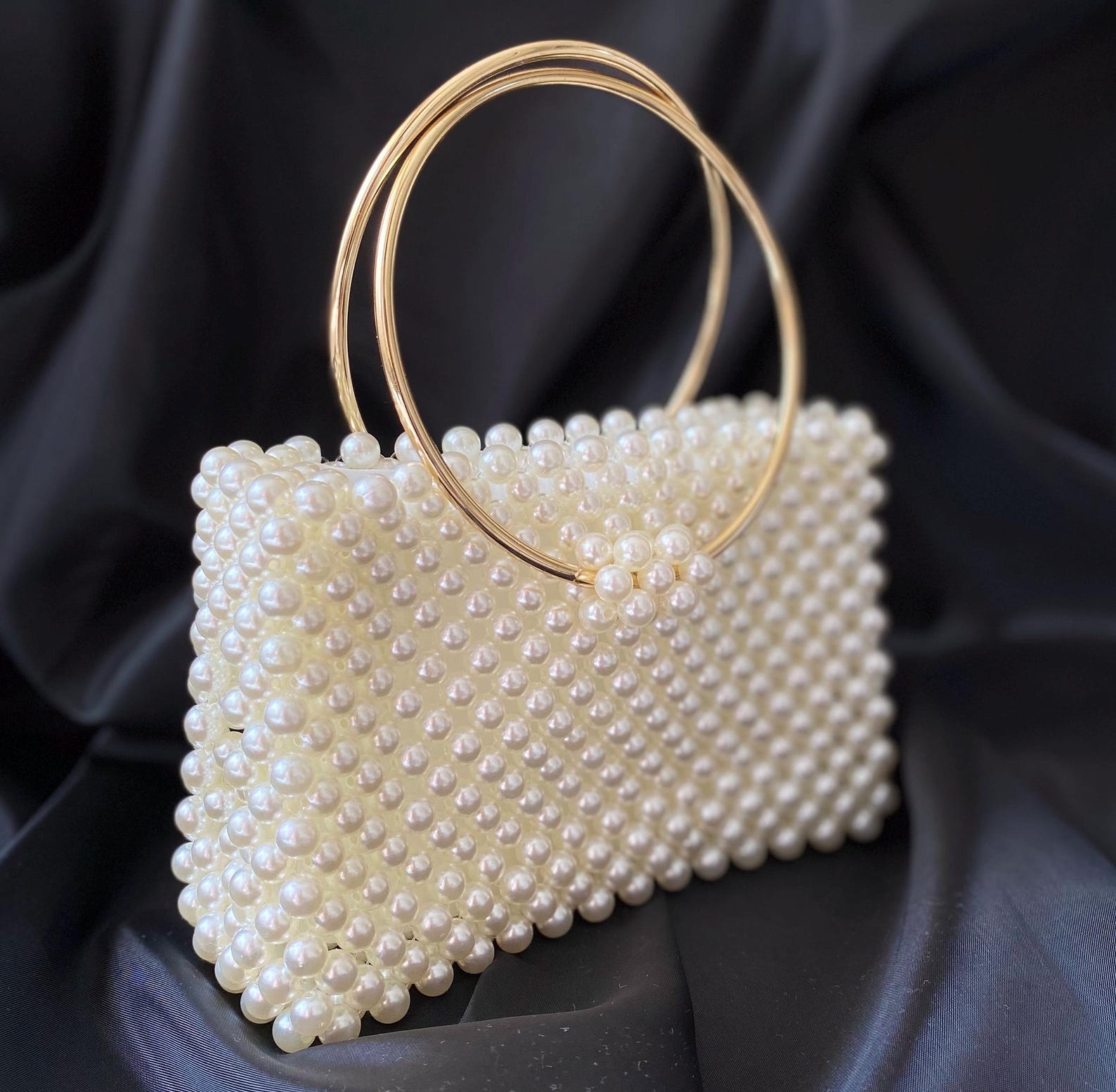 Gold and Pearl Bag, Pearl Evening Bag, Gold Ring, Bridal Clutch Bag ...