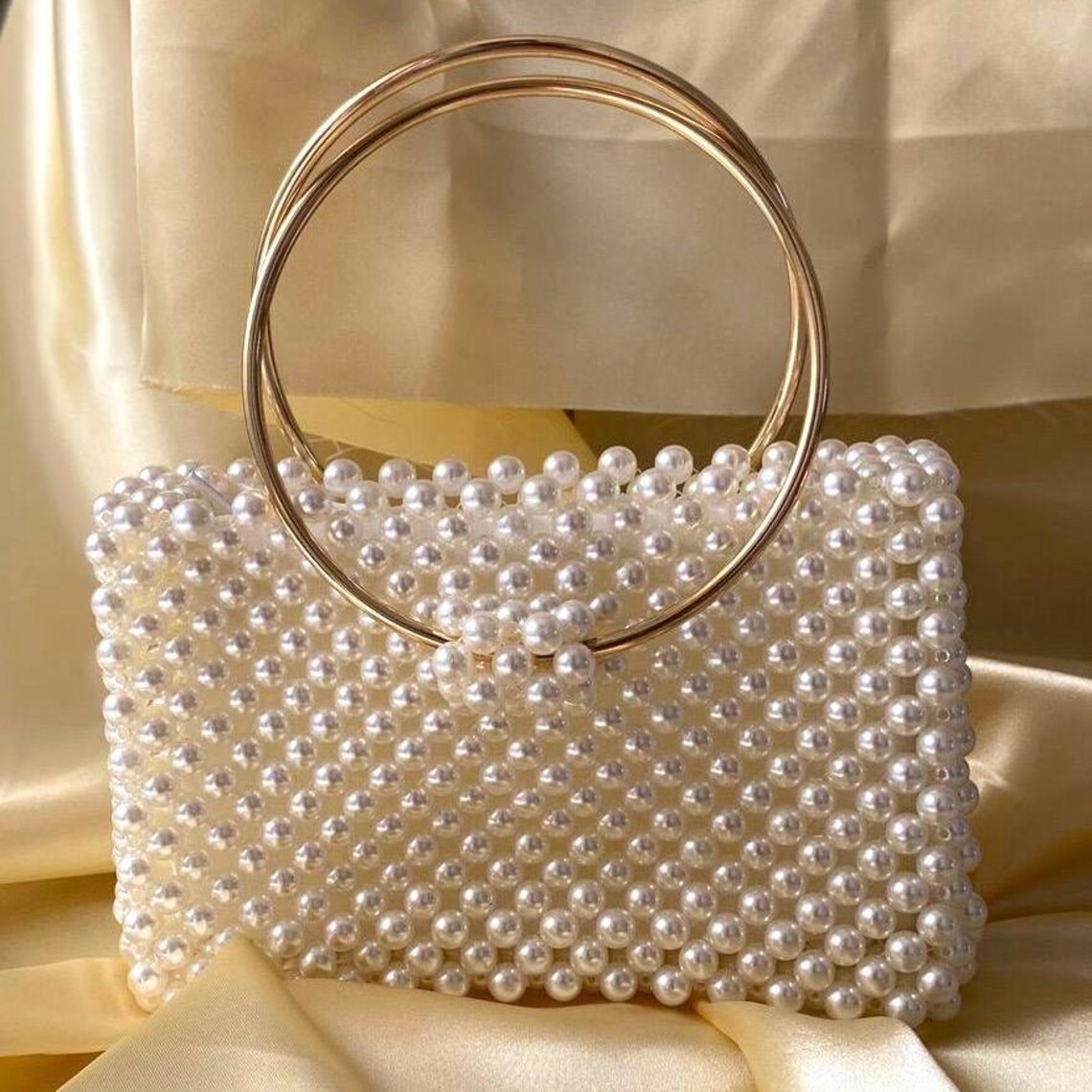 Gold and Pearl Bag, Pearl Evening Bag, Gold Ring, Bridal Clutch Bag ...