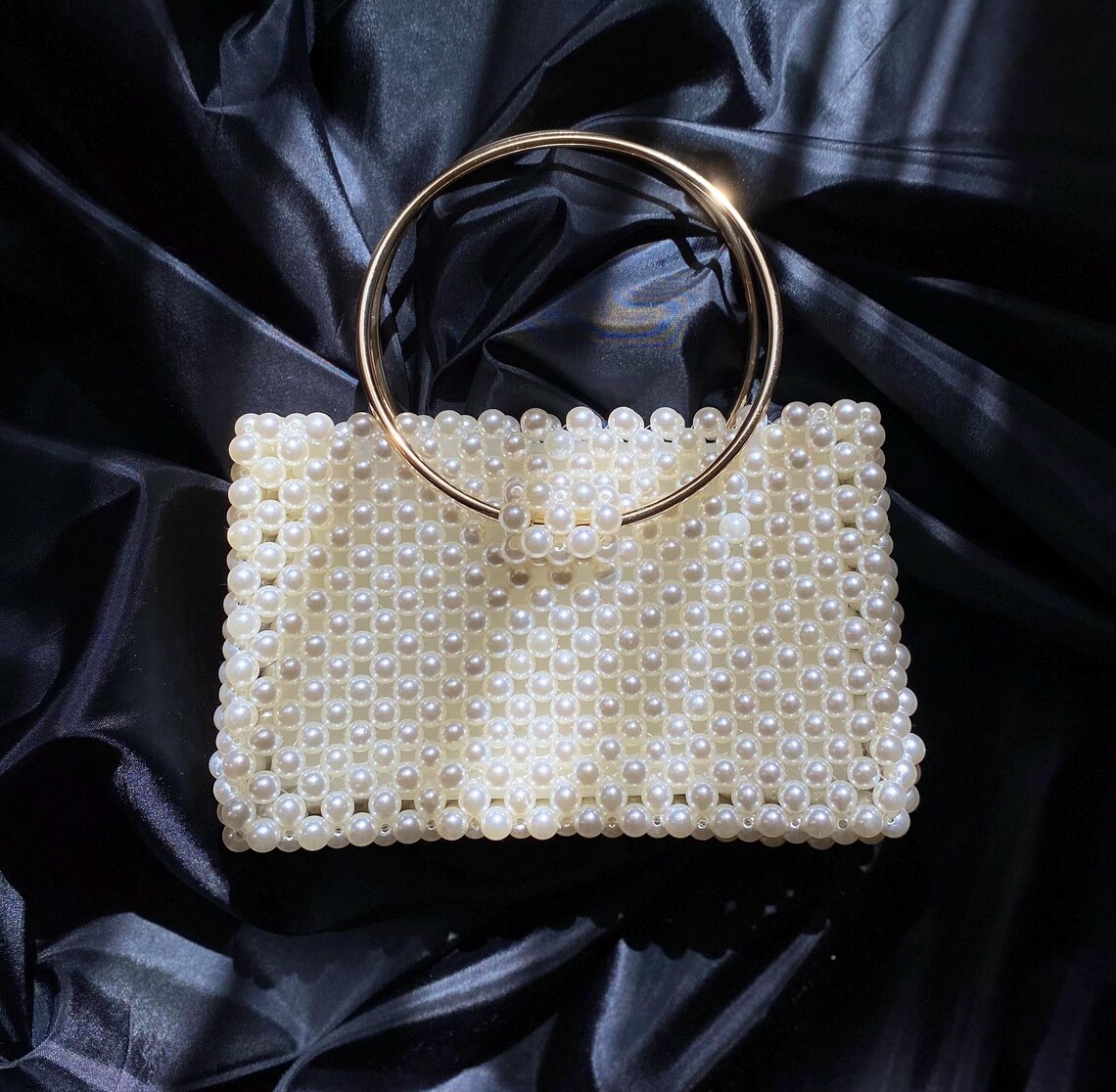 Gold and Pearl Bag, Pearl Evening Bag, Gold Ring, Bridal Clutch Bag ...