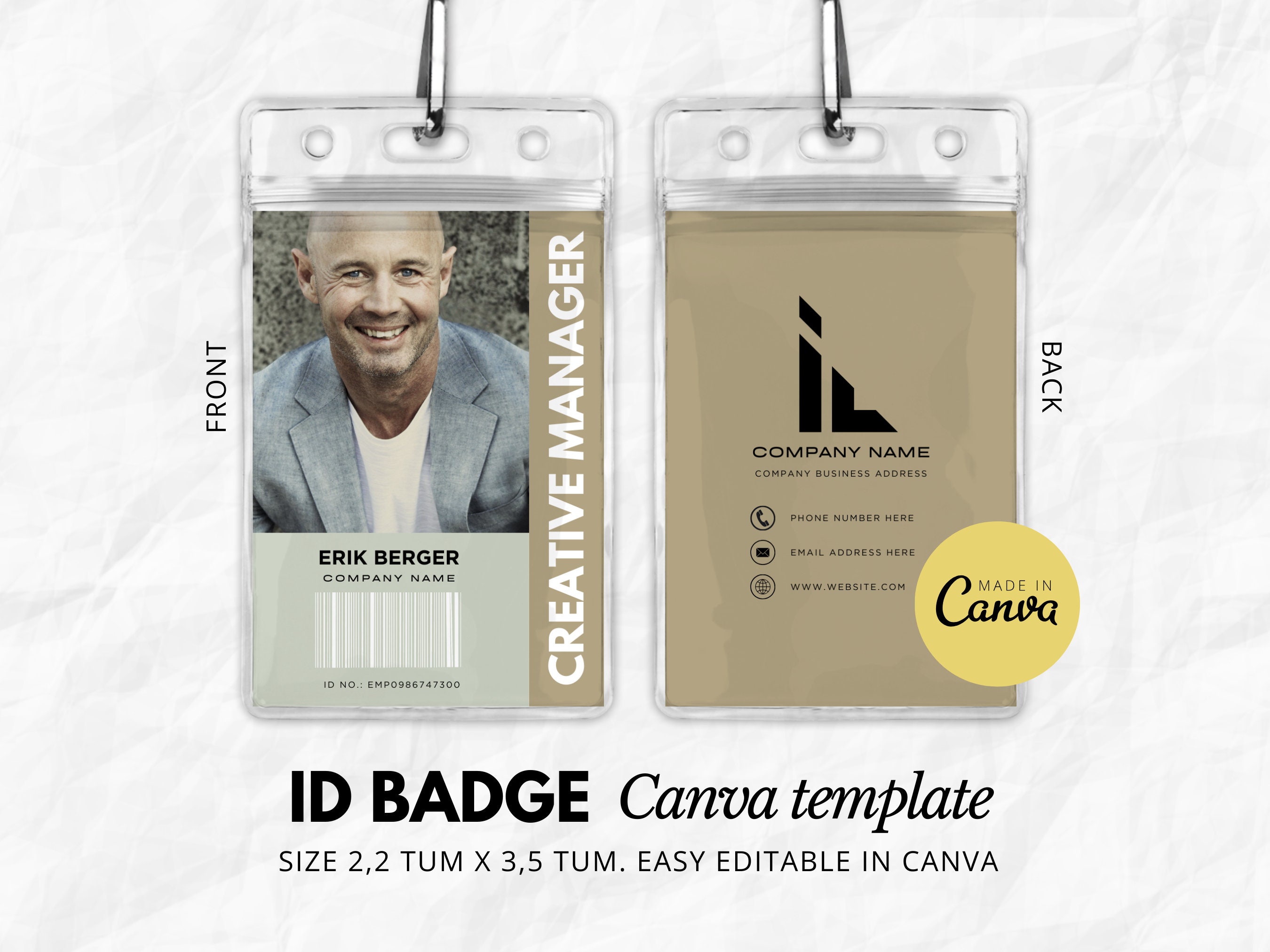 ID Card Template I Printable Id I Badge I Editable in Canva I Plastic Badge I Manager Badge I ...