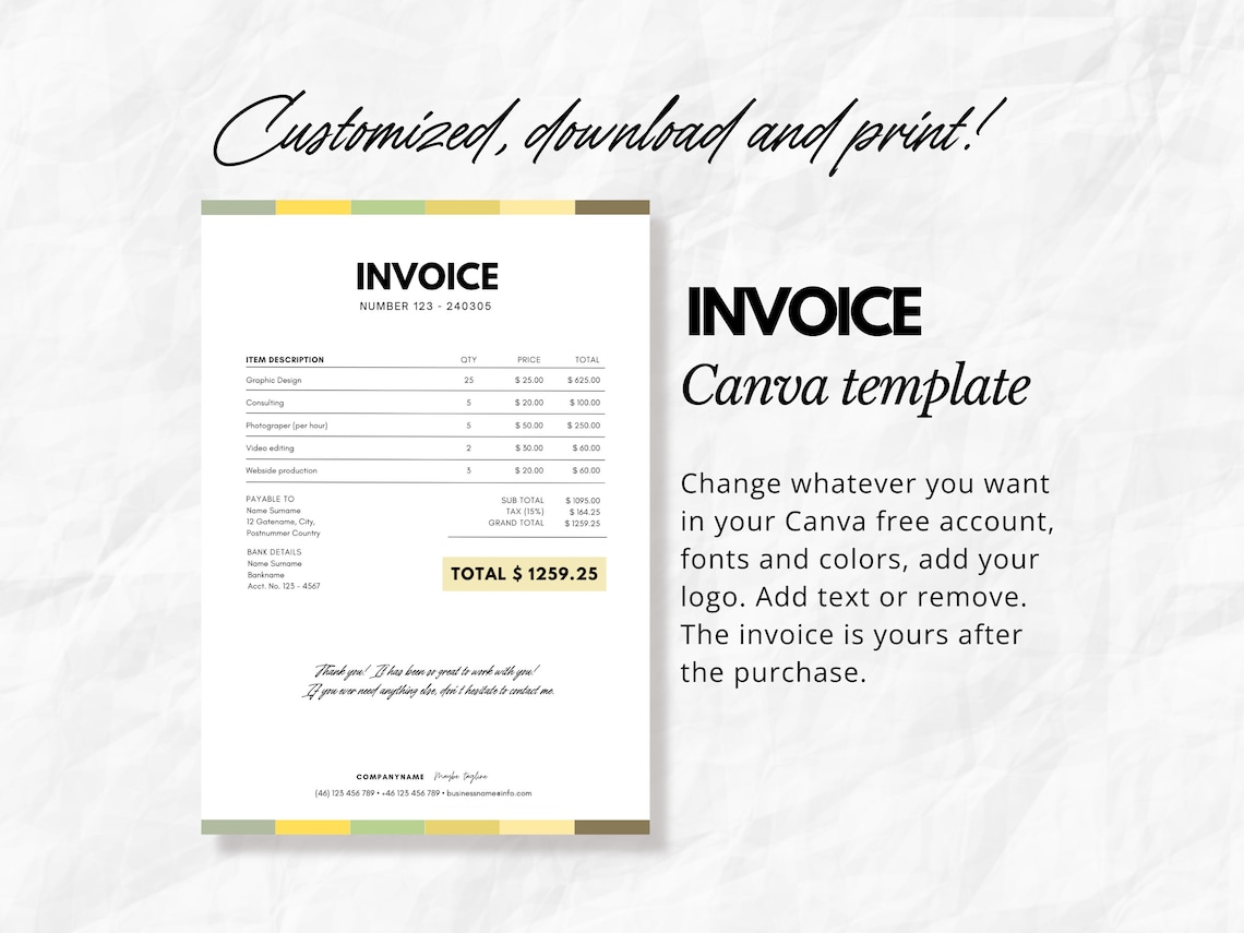 Invoice Canva Template I Printable Receipt | Receipt Template ...