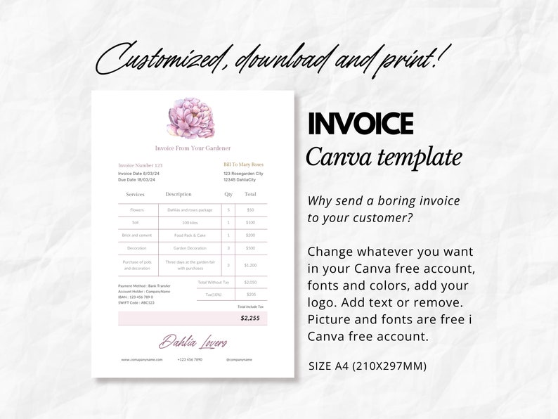 Elegant Invoice Canva Template, Printable Receipt for Small Businesses ...
