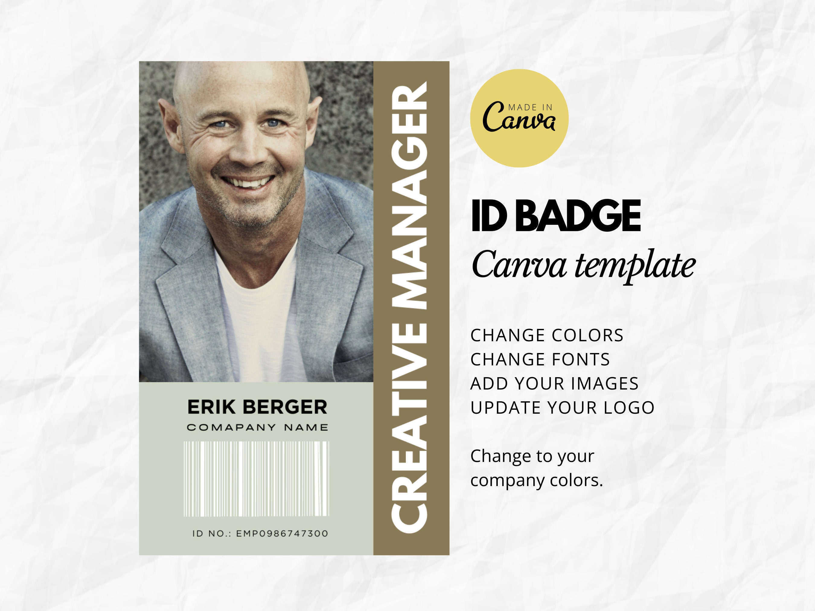 ID Card Template I Printable Id I Badge I Editable in Canva I Plastic ...