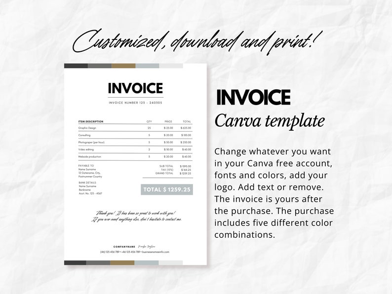 Editable Invoice Template I Printable Receipt | Invoice Template for ...