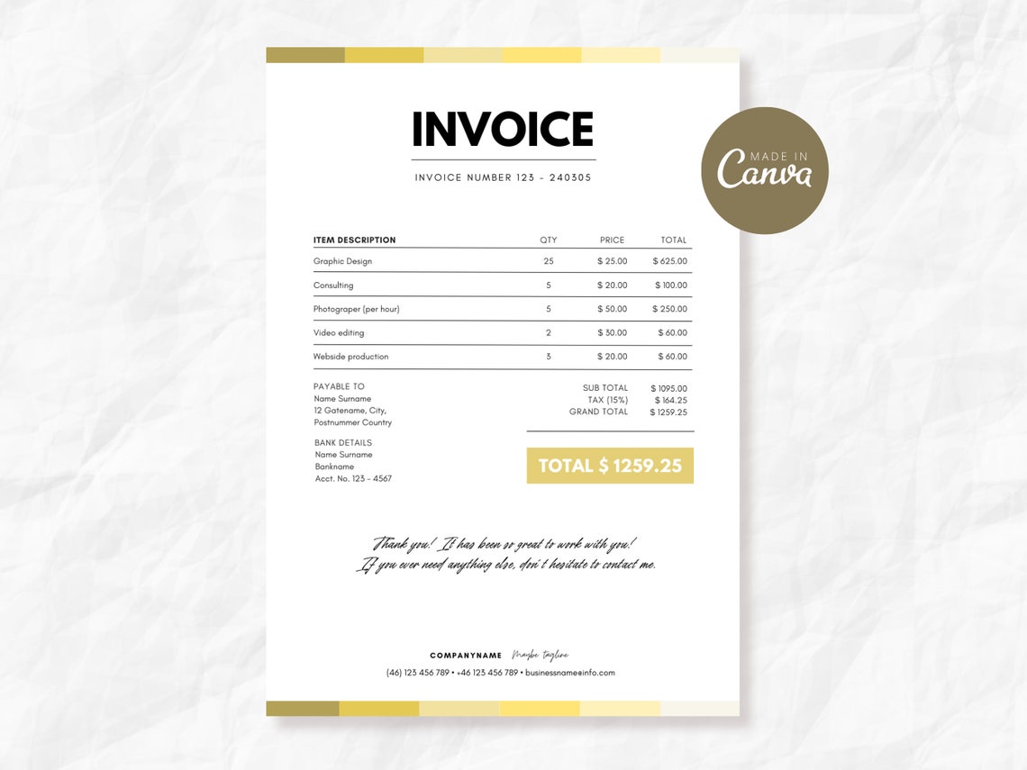 Editable Invoice Template I Printable Receipt | Invoice Template for ...