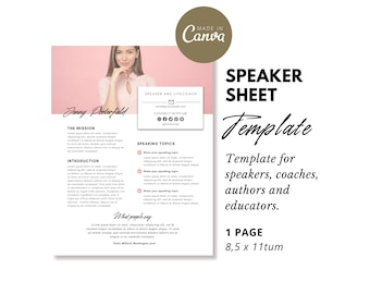 Speaker One Sheet Template Canva I Slide Deck Template Canva I Author Media Kit Canva Template I ...