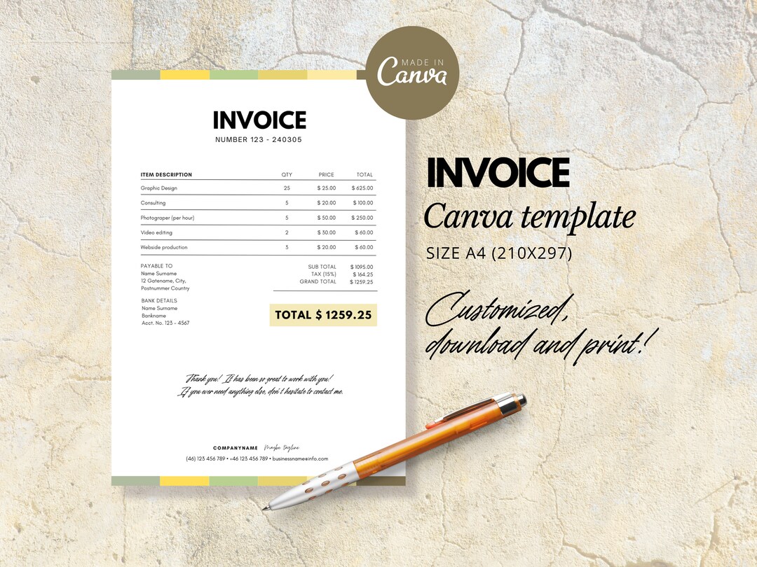 Invoice Canva Template I Printable Receipt | Receipt Template ...