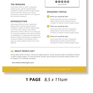 Speaker One Sheet Template Canva I Slide Deck Template Canva I Author Media Kit Canva Template I ...