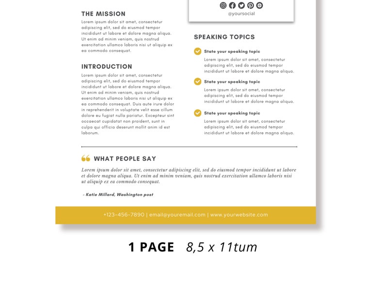 Speaker One Sheet Template Canva I Slide Deck Template Canva I Author Media Kit Canva Template I ...