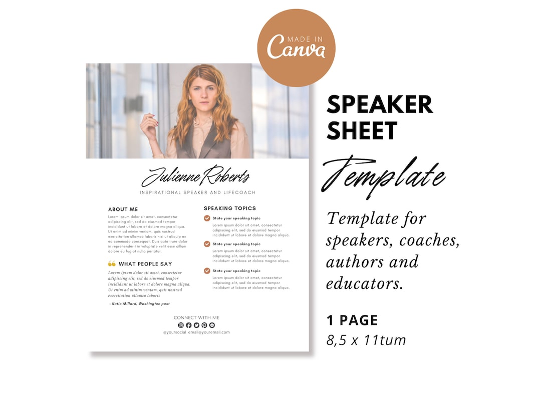 Speaker Sheet Canva Template | Podcast Guest Template | Speaker Media ...