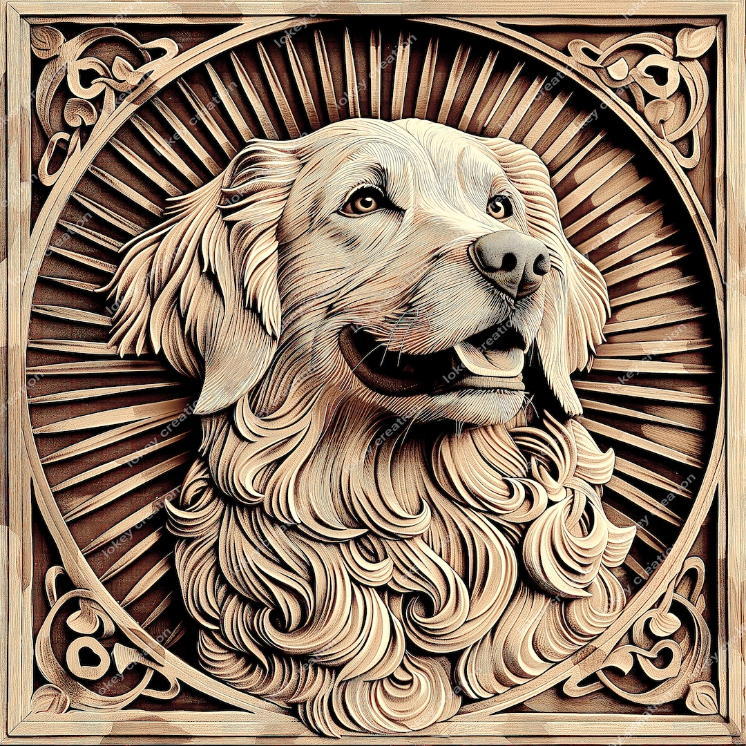 Golden Retriever PNG, Adorable Dog in 3D Illusion, Png, Laser Engraving ...