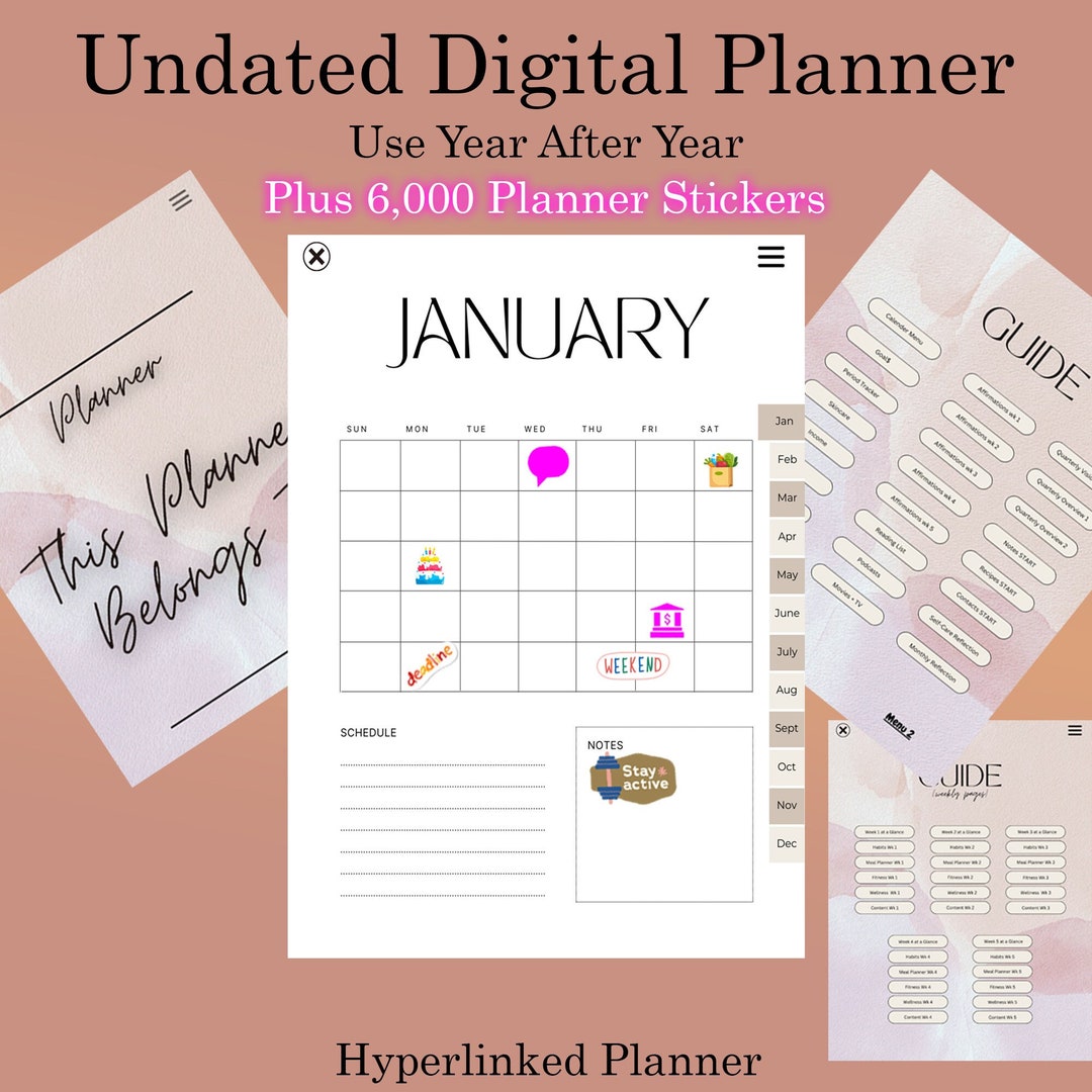 Planner Undated Planner Digital Planner Hyperlinked for Easy Navigation ...