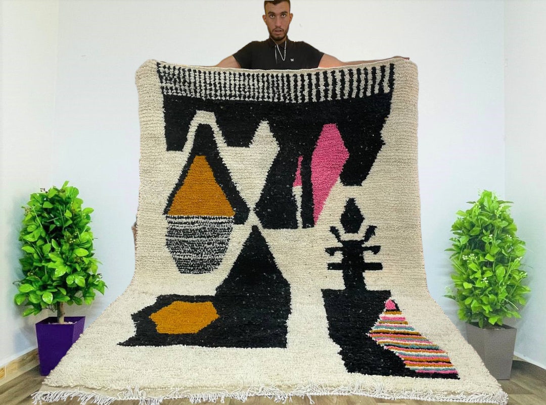 Large Soft Black and White Moroccan Rug,custom Black Colored Beni ...