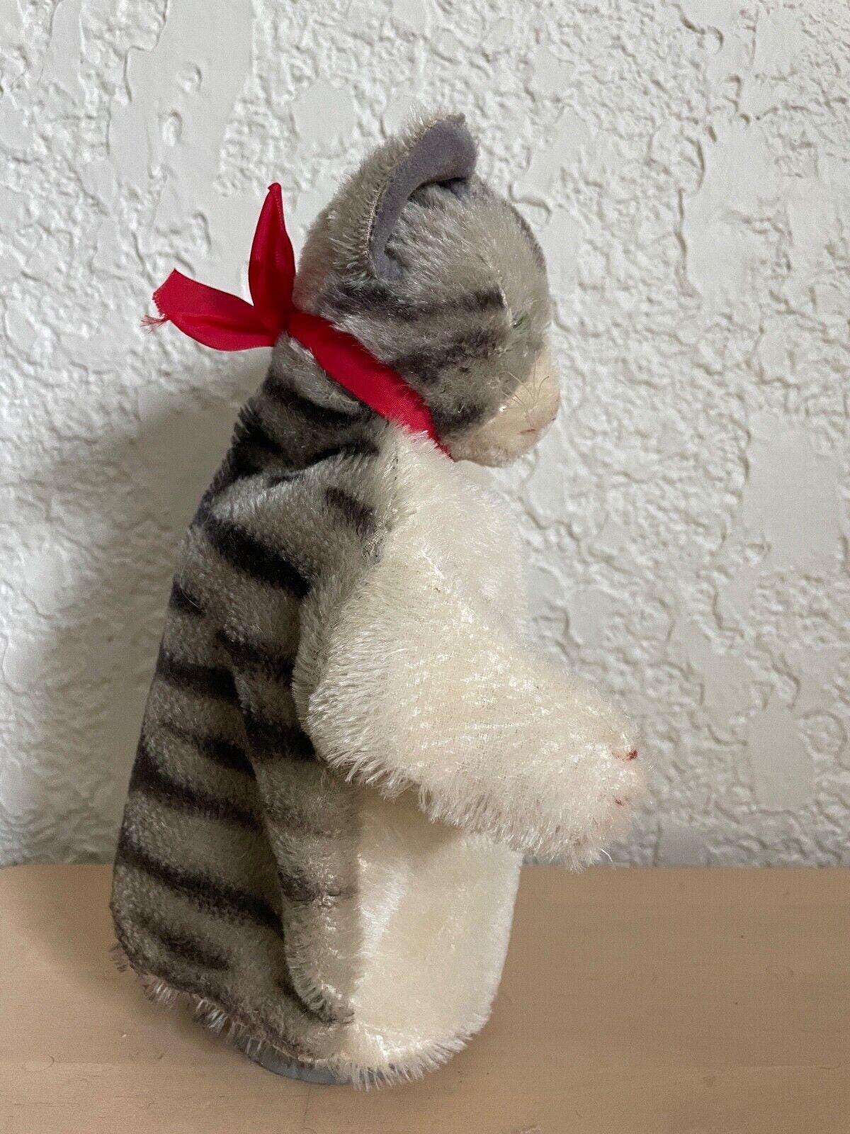 RARE Steiff White / Grey Tabby Cat Puppet With Bow and Yellow Tag ...