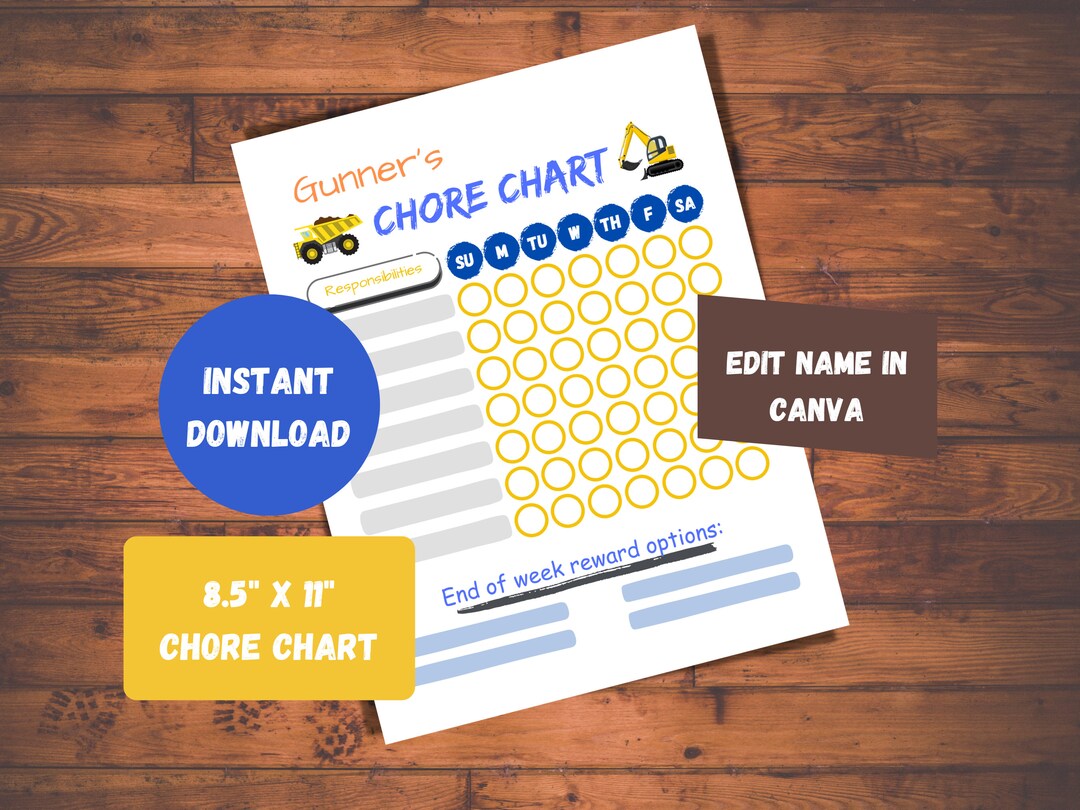 Kids Chore Chart Boys Printable - Etsy