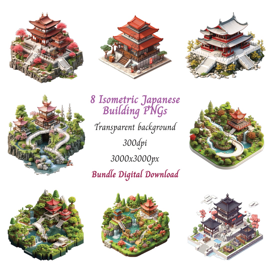 9 Isometric Japanese Building Clipart Bundle High Quality Japan ...