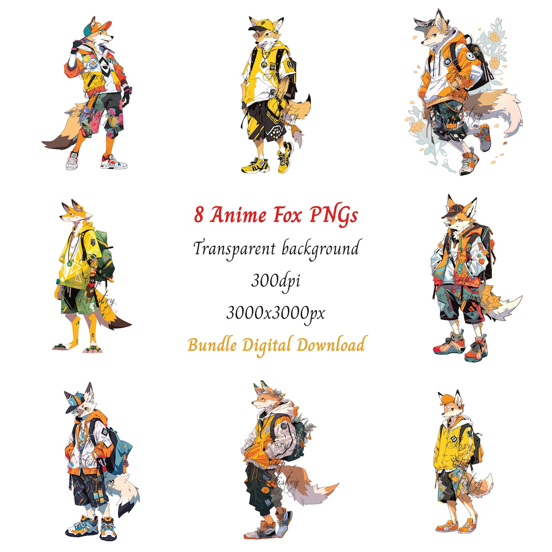 8 Modern Anime Fox Clipart Bundle High Quality Anime Fox With Backpack ...