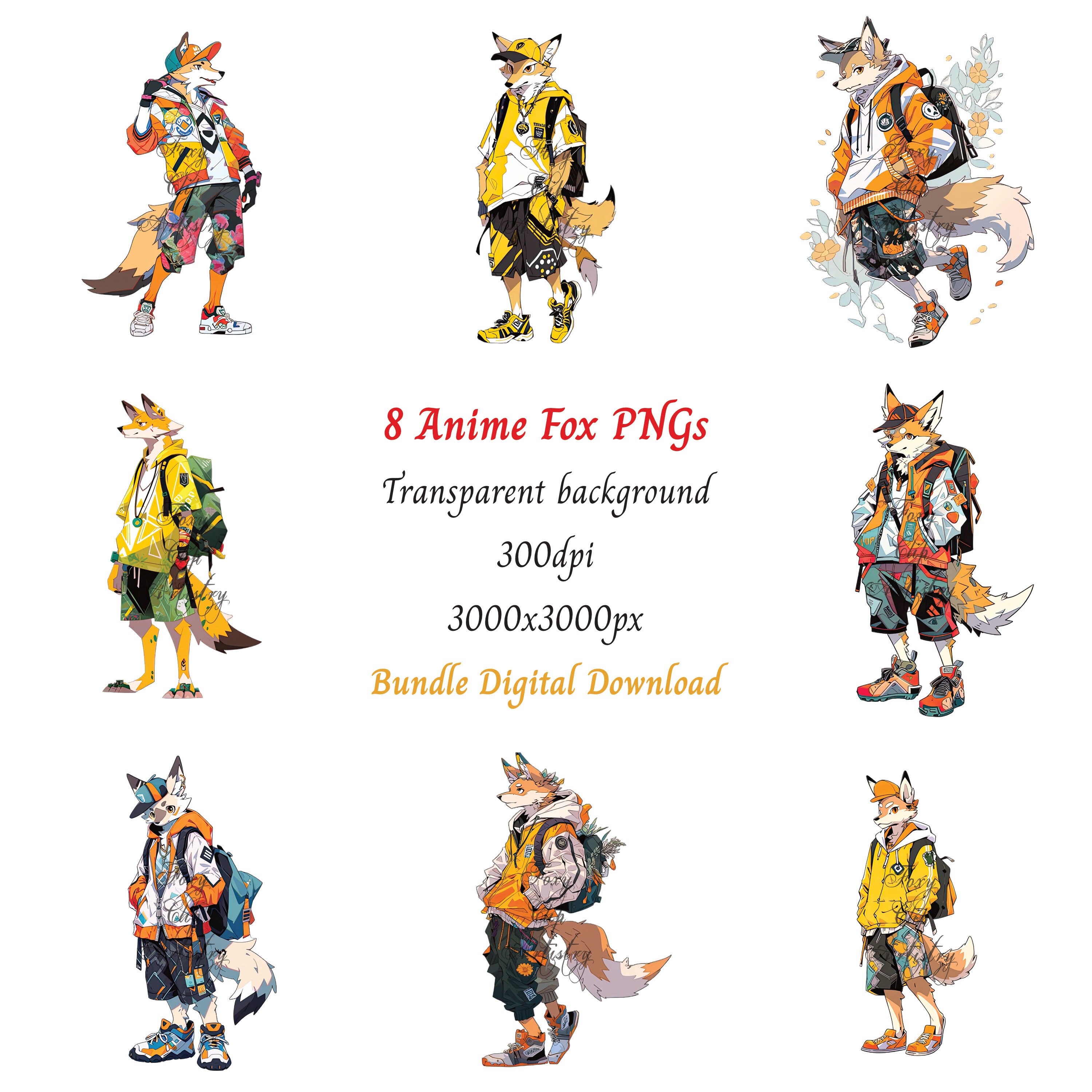 8 Modern Anime Fox Clipart Bundle High Quality Anime Fox With Backpack ...