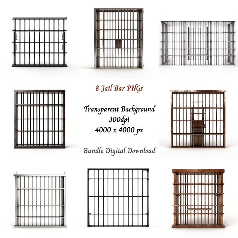 Jail Bar Clipart PNG Bundle: Transparent Background (digital Download ...