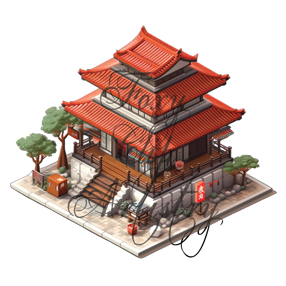 9 Isometric Japanese Building Clipart Bundle High Quality Japan ...