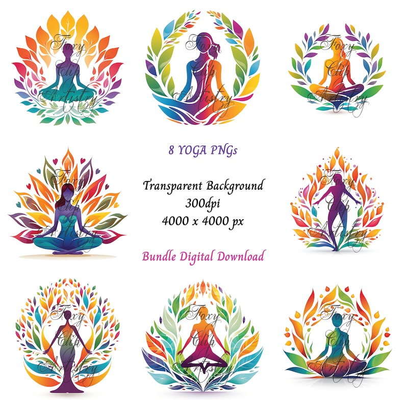 8 Colorful Yoga Clipart Yoga PNG Bundle - High Quality Yoga PNG ...