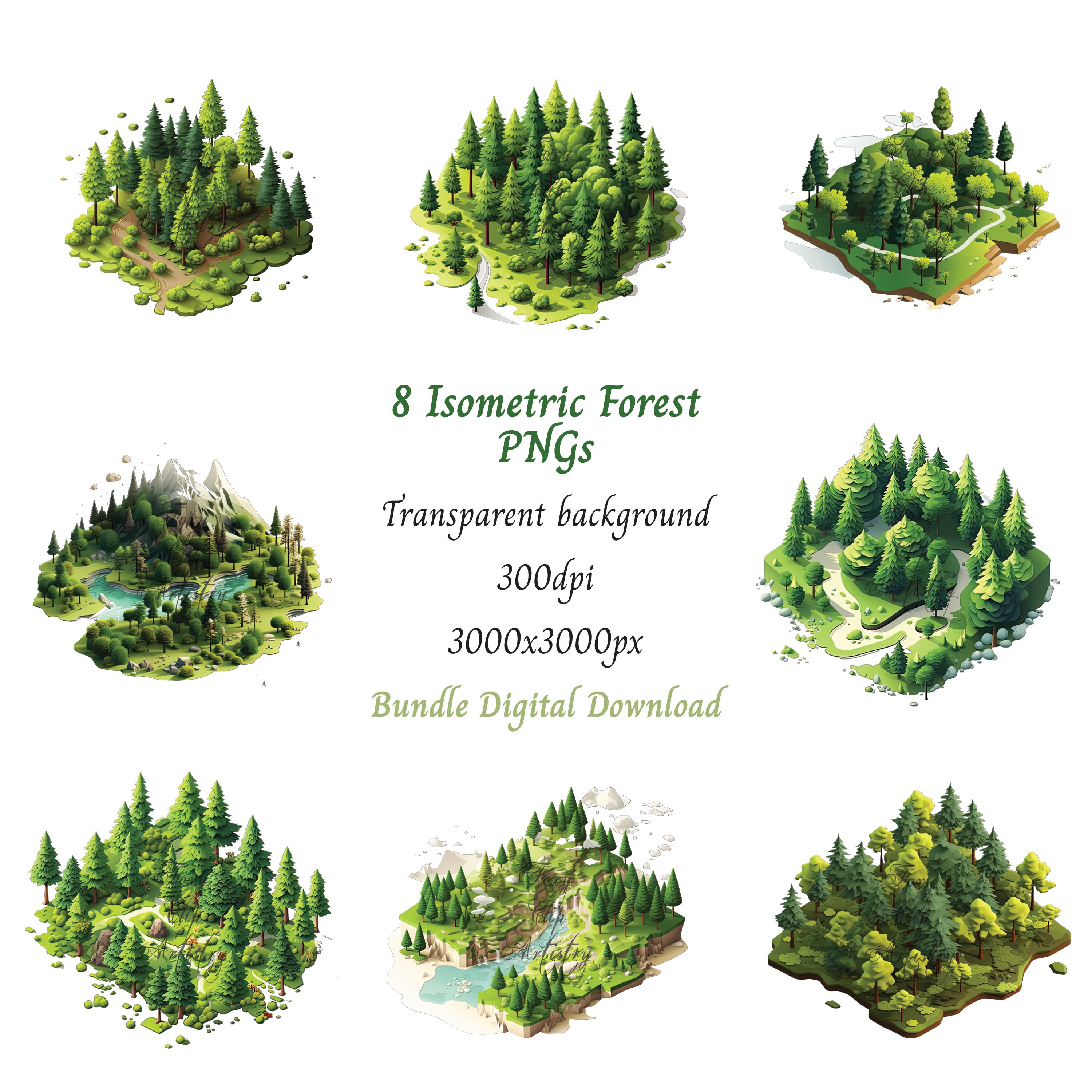 8 Isometric Forest Clipart Bundle High Quality Forest Woods PNG Clipart ...
