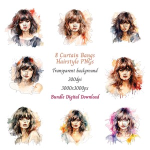 8 Curtain Bangs Hairstyle PNG Bundle High Quality Modern - Etsy
