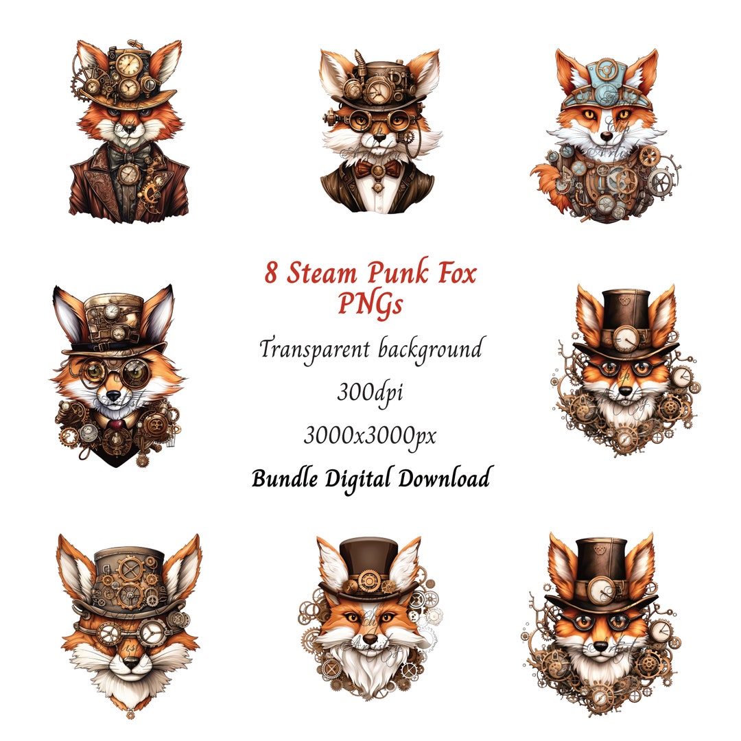 8 Steam Punk Fox Clipart Bundle High Quality Steam Punk Fox PNG Clipart ...