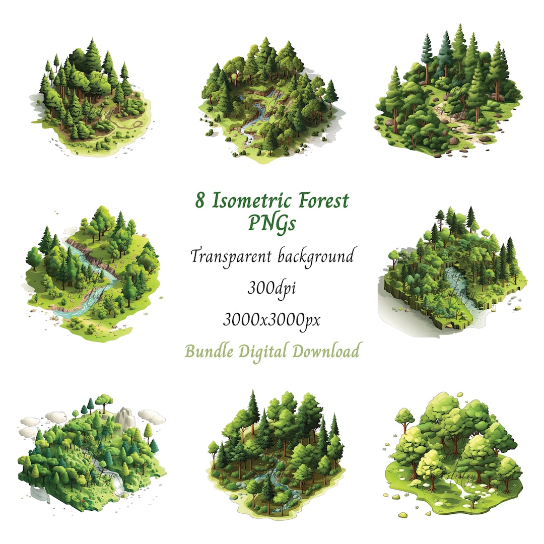 8 Isometric Forest Clipart Bundle High Quality Forest Woods PNG Clipart ...