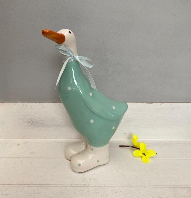 White Ceramic Duck With Mint Green Body & Spots Ornament - Large Like ...