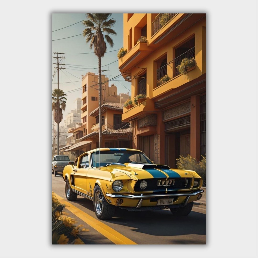 Retro Mustang Car Poster, Premium MDF Wood Art, Garage Decor - Etsy
