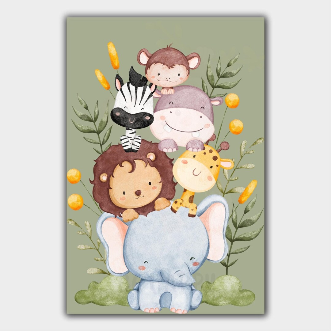 Jungle Animals MDF Wood Art Poster: Kids Room Decor (12x8x1 Inch) - Etsy
