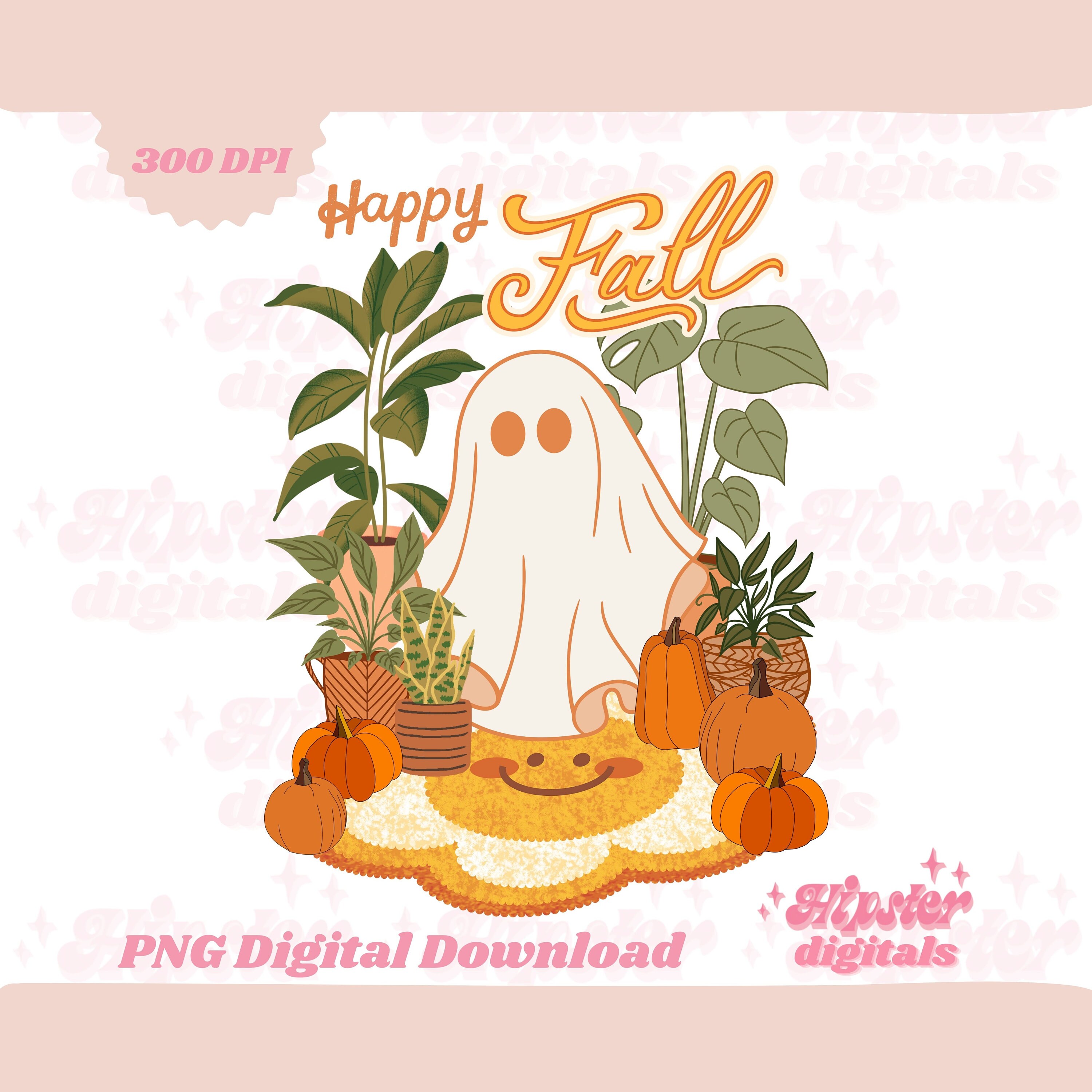 Happy Fall Ghost PNG | Retro Ghost Png, Retro Halloween Png, Halloween ...