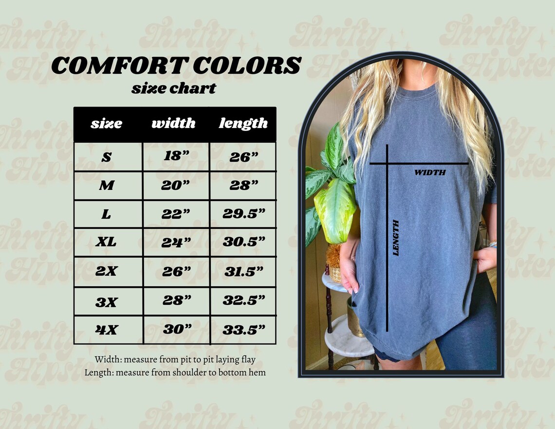 Comfort Colors Size Chart Comfort Colors Tshirt Size Chart - Etsy