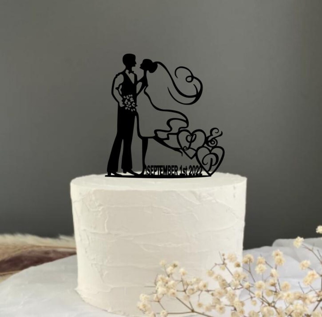 Wedding Cake Topper, Bride and Groom Cake Topper With Date, Cake Topper ...