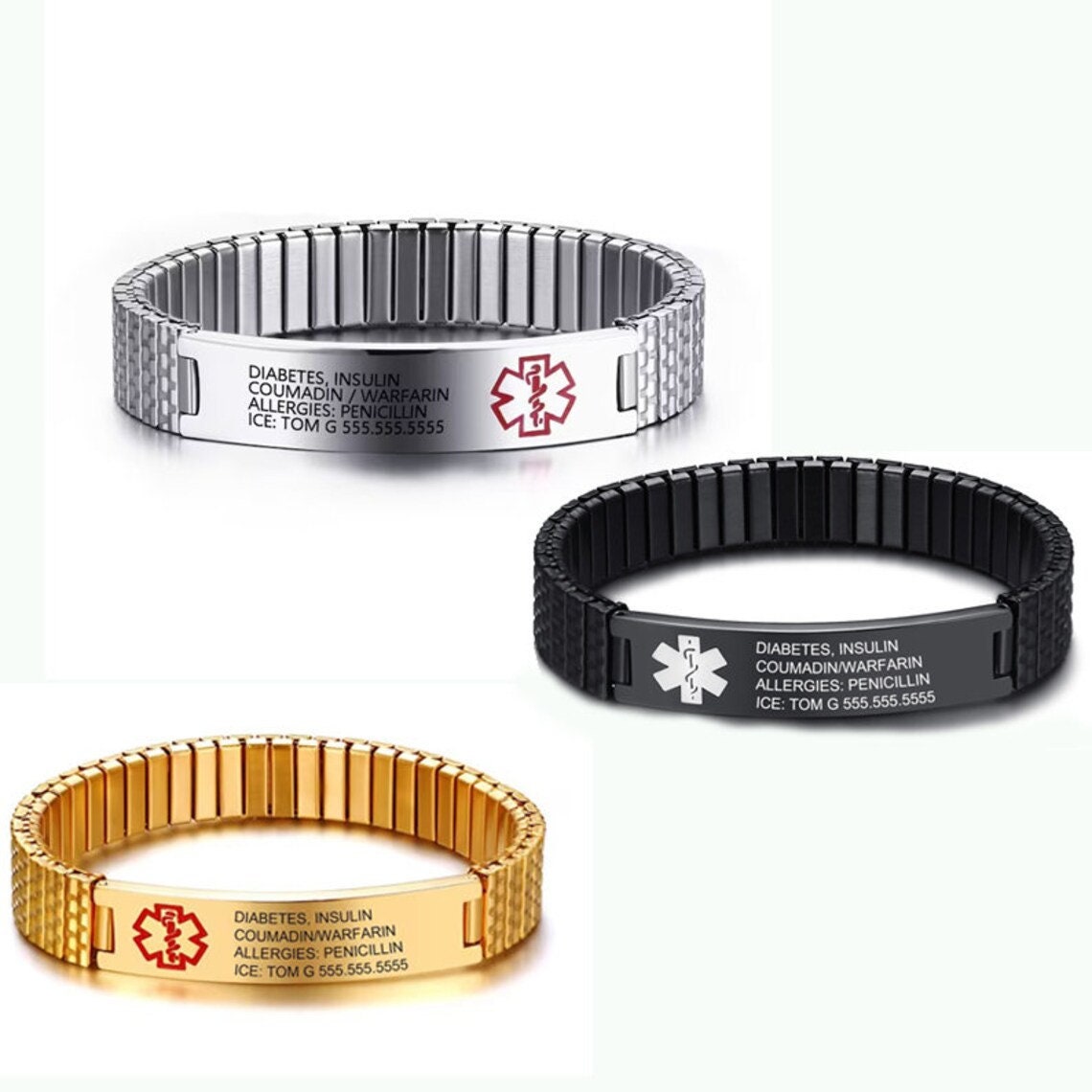 Custom Medical ID Bracelet for Men Medical Information and Contact ID ...