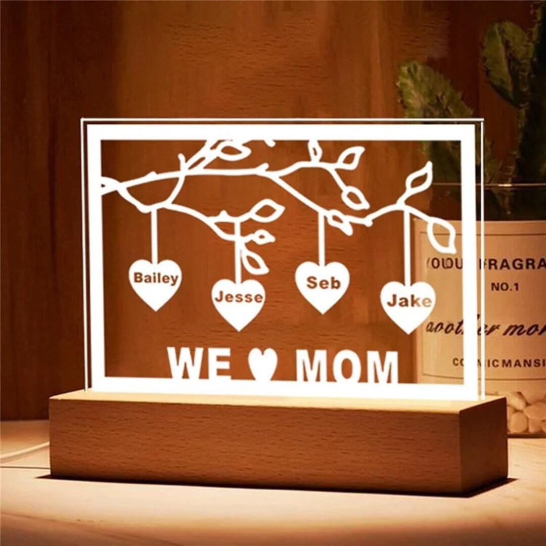 Personalized Family Tree Night Light, Custom LED Sign Engraved Names ...