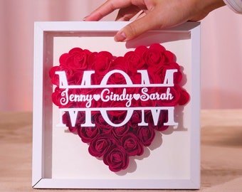 Personalized Roses Heart Shadow Box for Mom, Custom Flower Shadowbox ...